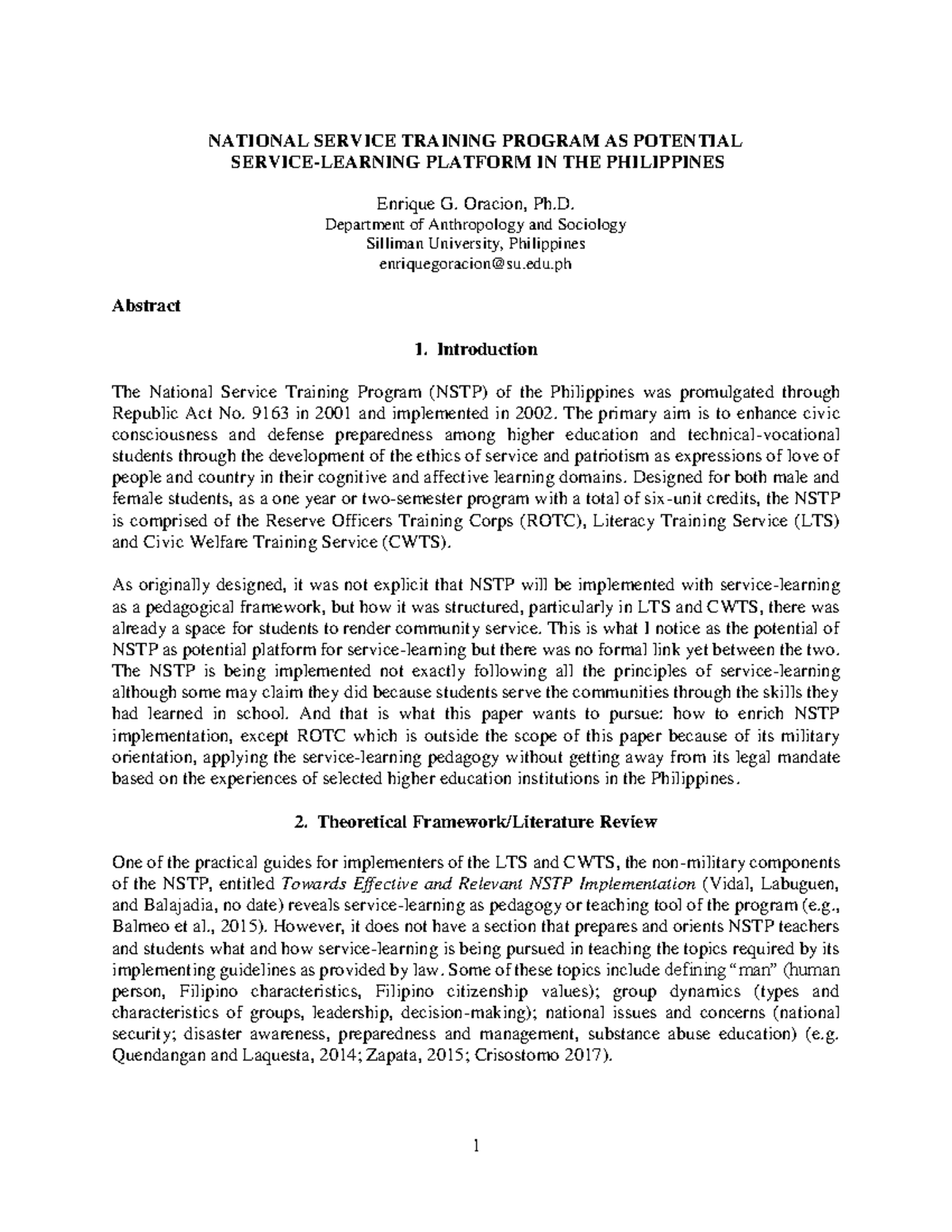 41 national service training program as potential service learning ...