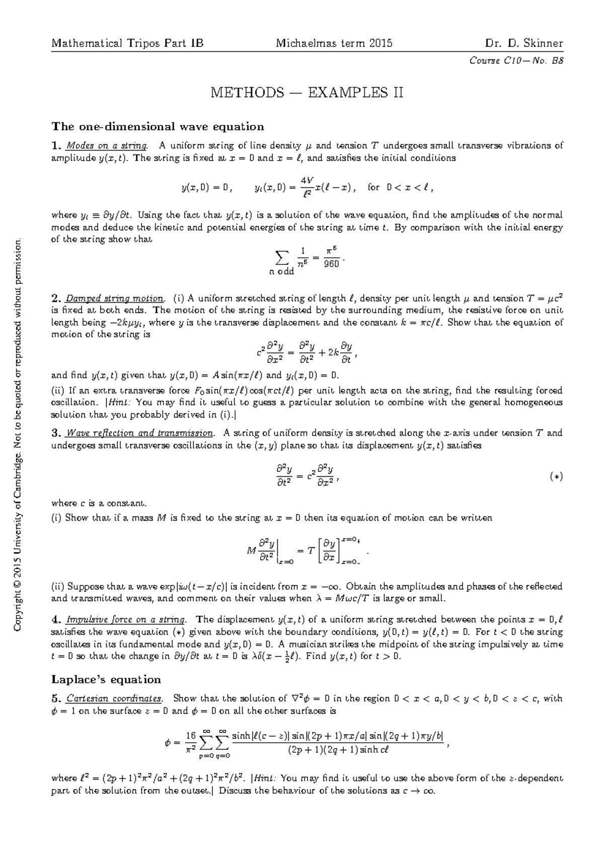 Lecture Notes Lecture 2 Example Sheet Copyright © 2015 University