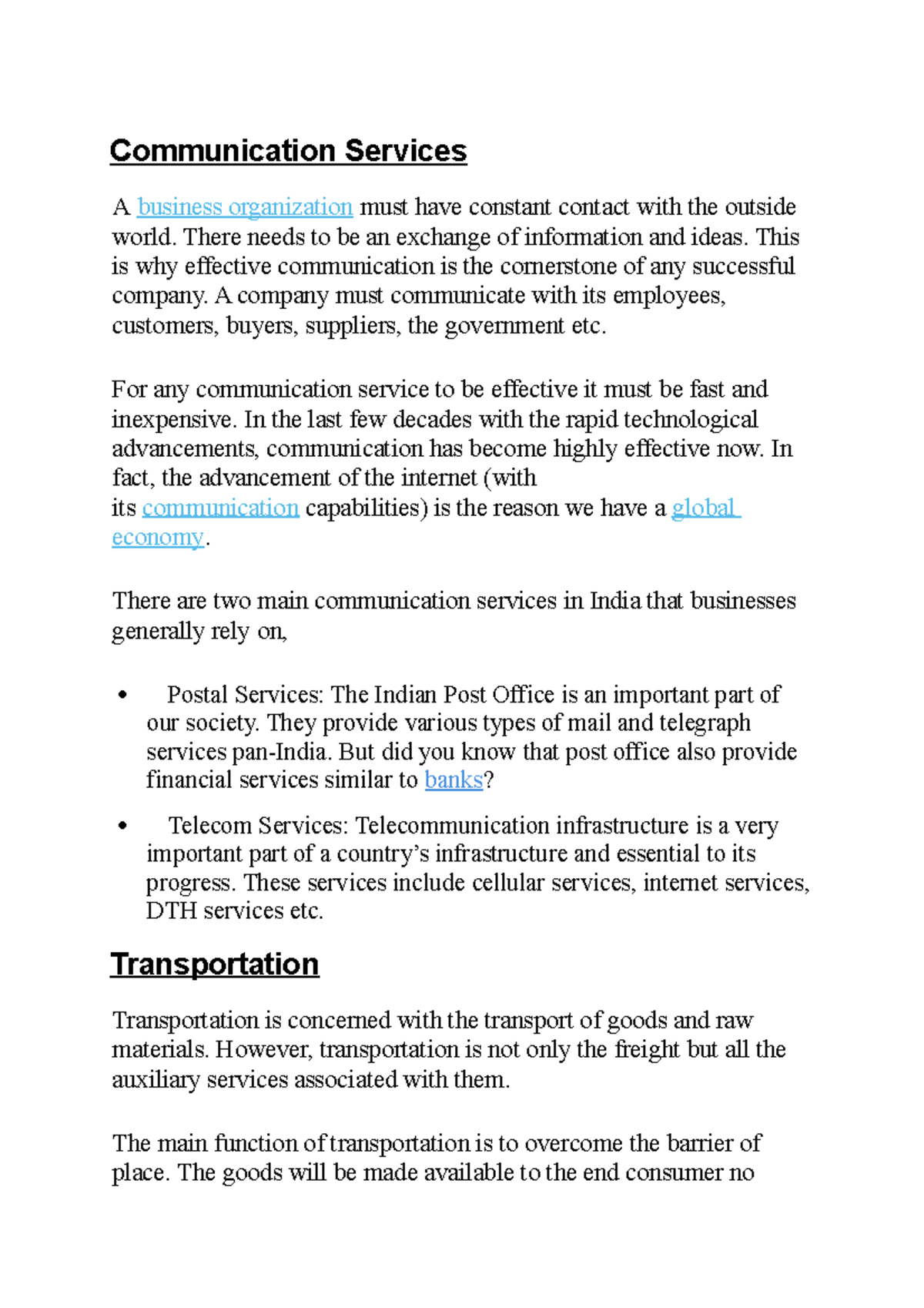 Communication Services - There needs to be an exchange of information ...