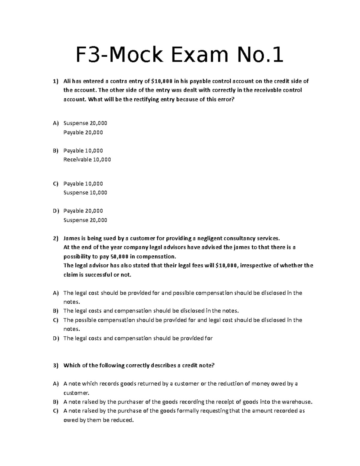 F3 Latest Mock 1 - mock - F3-Mock Exam No. Ali has entered a contra ...