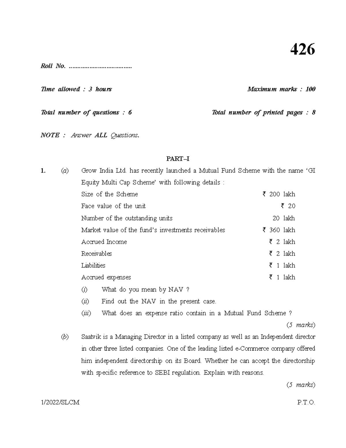 426 - CS Executive Material - 1/2022/SLCM P. 426 : 1 : NEW SYLLABUS Roll No. - Studocu
