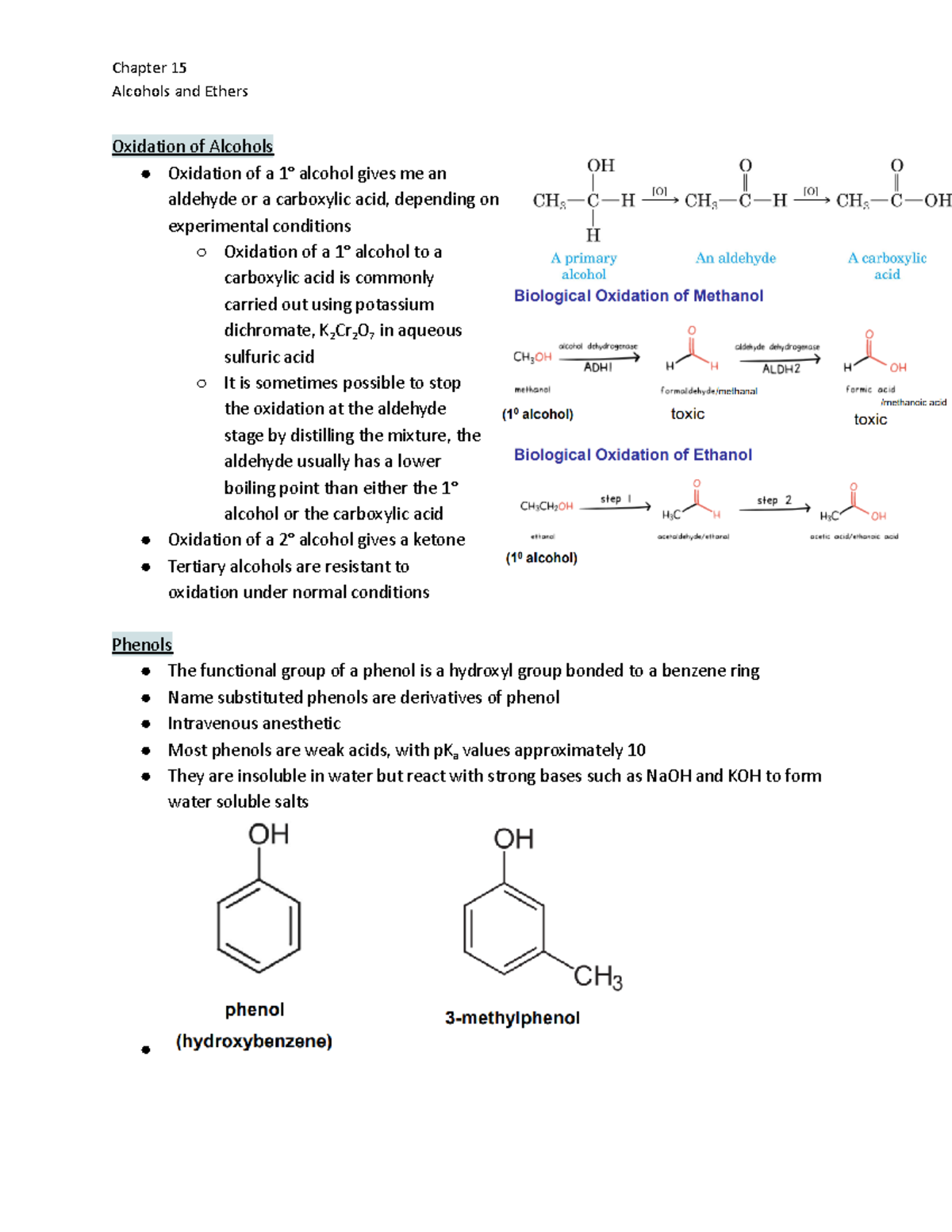 Chem 103 A Lecture Notes Week 4 lecture 1 - Chapter 15 Alcohols and ...