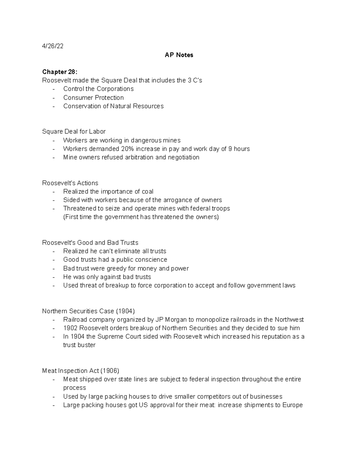 AP U.S. History - Notes - 4/26/ AP Notes Chapter 28: Roosevelt made the ...