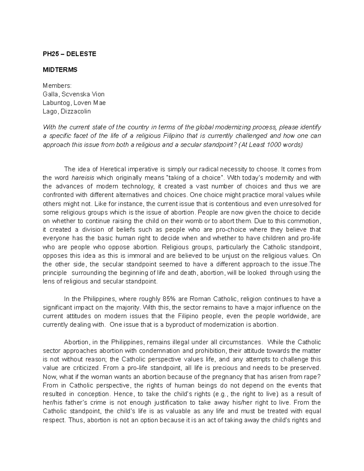 Philo - Midterm XA - PH25 – DELESTE MIDTERMS Members: Galla, Scvenska Vion Labuntog, Loven Mae ...