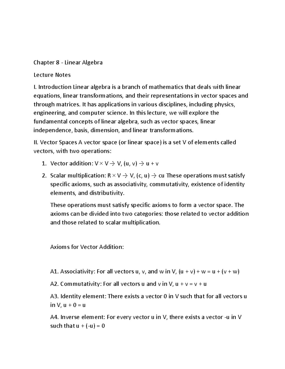 2 - linear transformations, and their representations in vector spaces and through - Chapter 8 ...