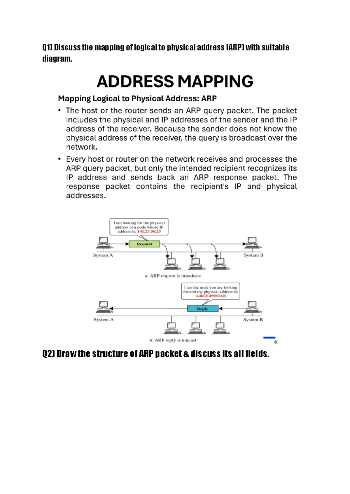 Cn tute 3 - Q1) Discuss the mapping of logical to physical address (ARP ...