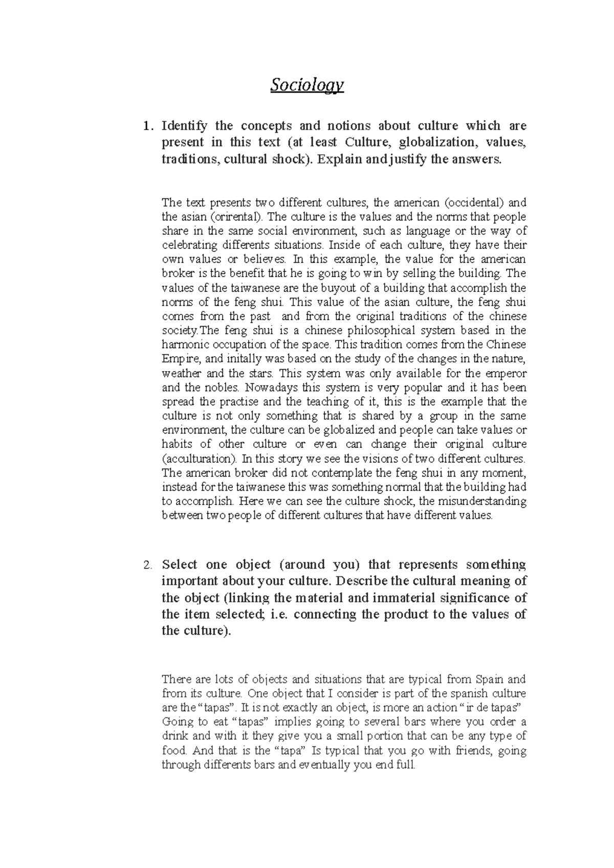 Culture assignment - Sociology 1. Identify the concepts and notions ...