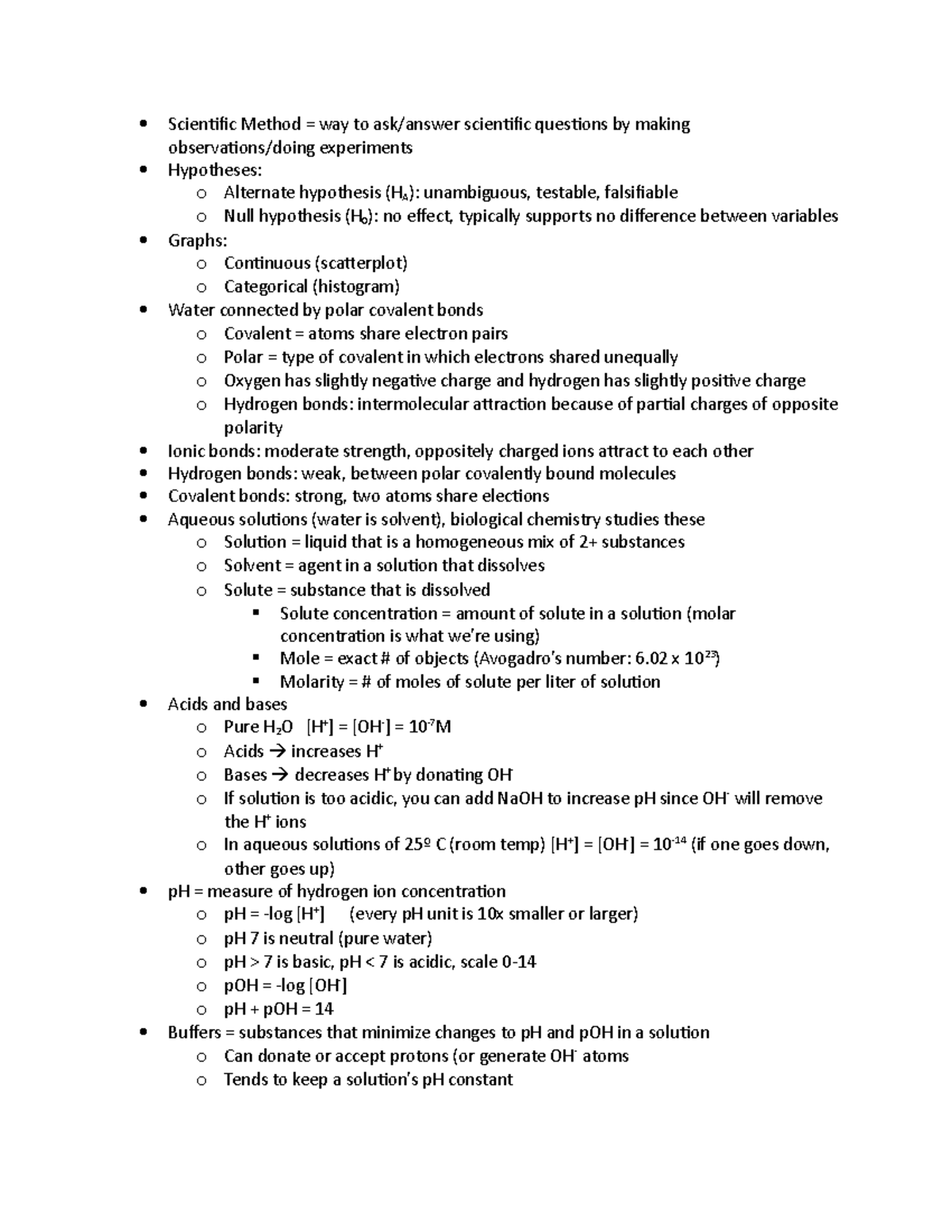 Bio101 Lab 1 Notes - scientific method, bonds, acids/bases - Scientific ...