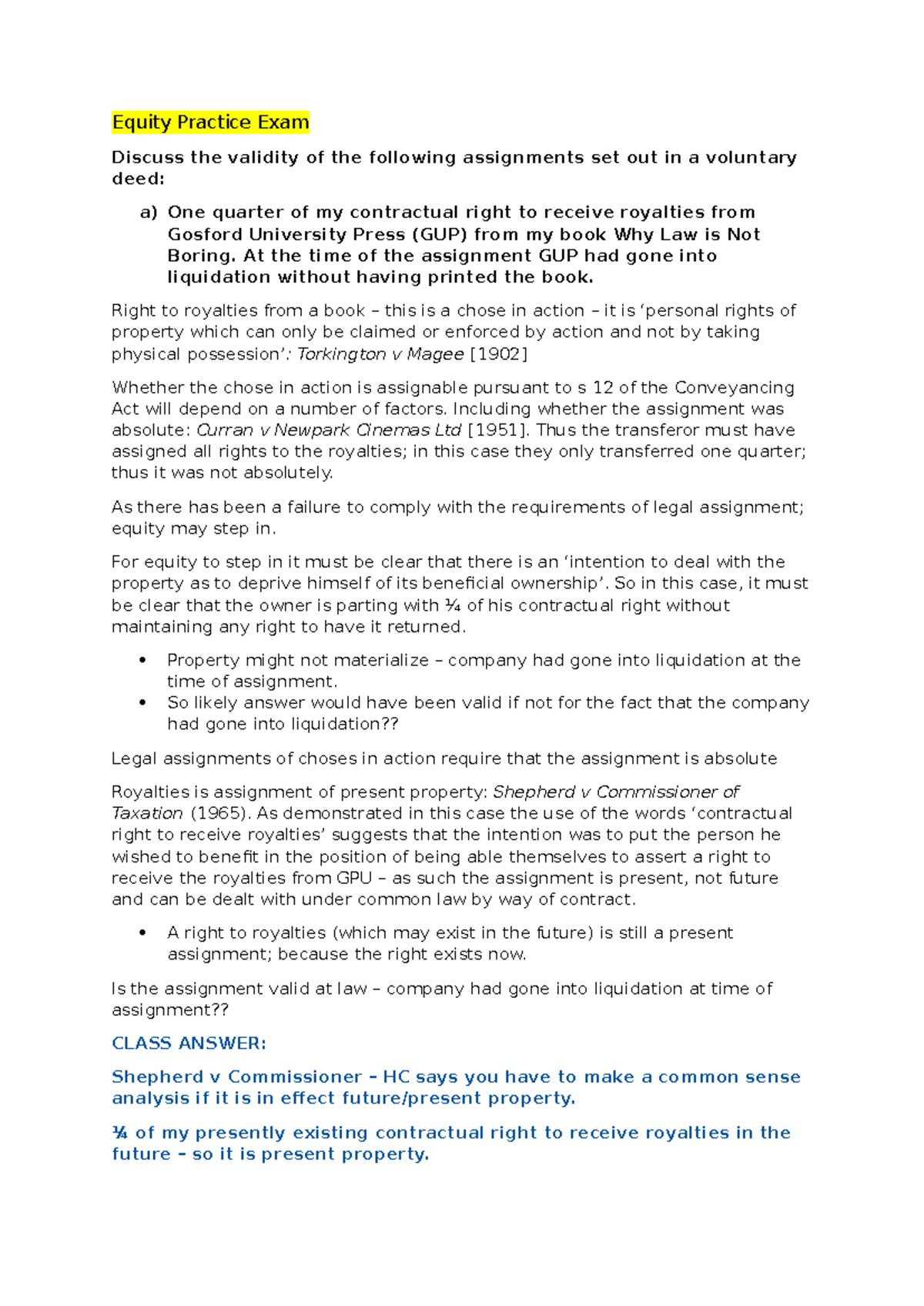 Equity Practice Exam - Equity Practice Exam Discuss the validity of the ...