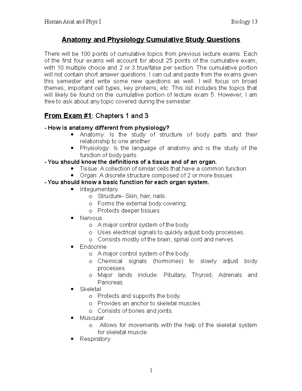 API Study Guide Cumulative Spring 2019 - Anatomy and Physiology ...