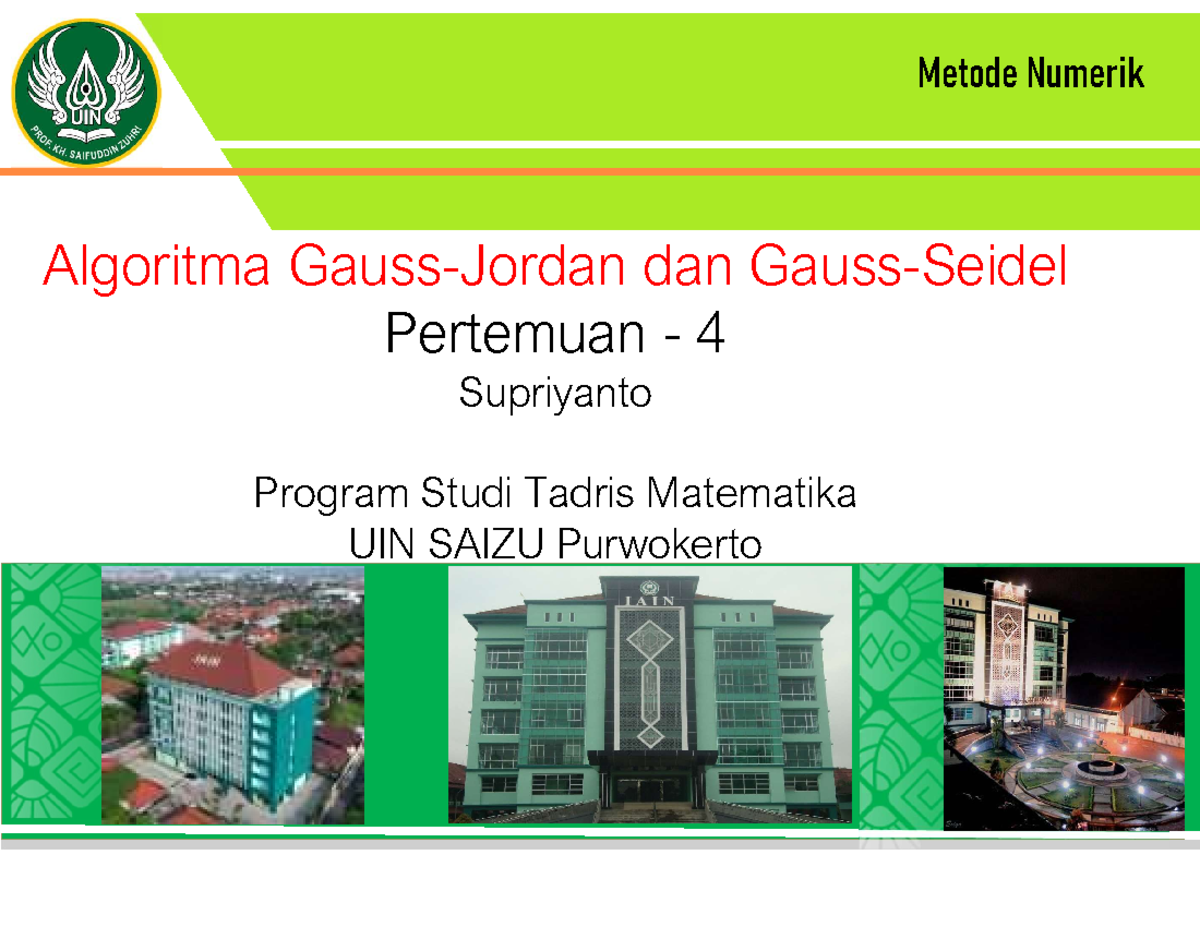 [Slide] Pertemuan 4 Gauss-Jordan dan Gauss-Seidel - Algoritma Gauss ...