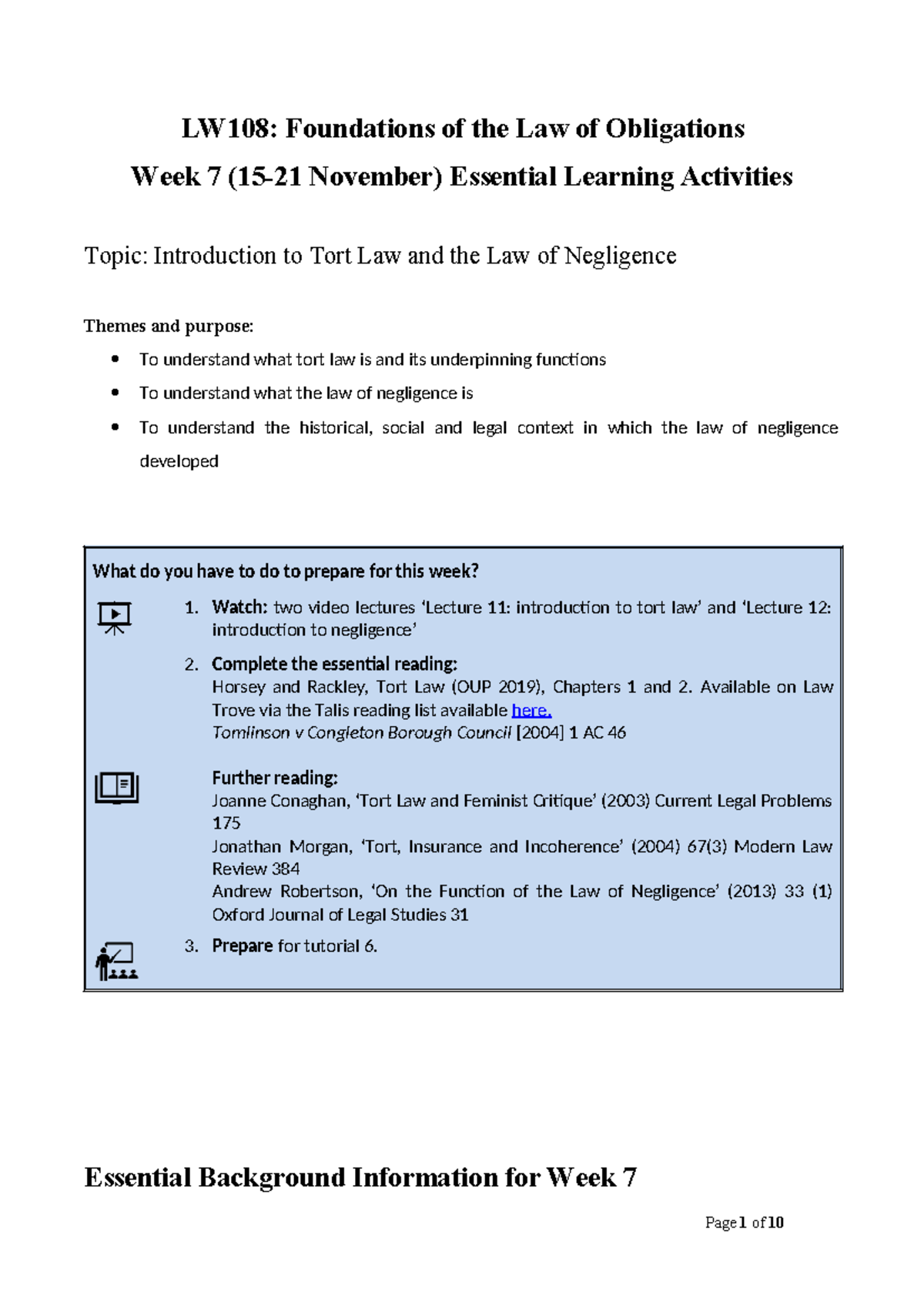Essential Learning Activities - LW108 - week 7 - LW108: Foundations of ...