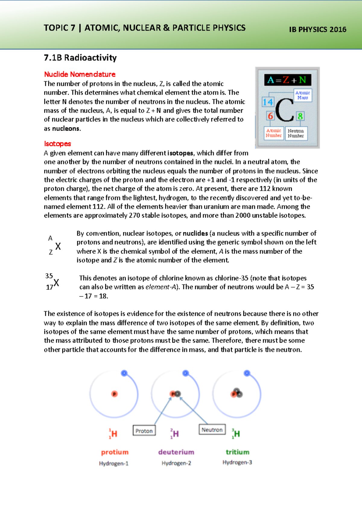 7.1B Radioactivity - Summarised notes for topic 7.1 - TOPIC 7 | ATOMIC ...
