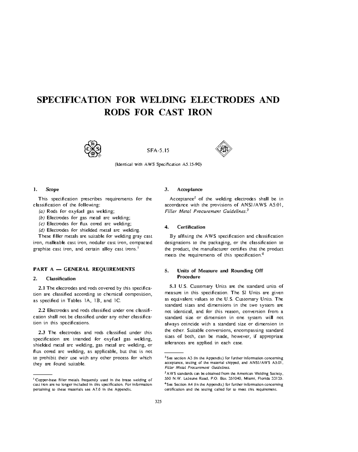 AWS-A5 - SPECIFICATION FOR WELDING ELECTRODES AND RODS FOR CAST IRON ...