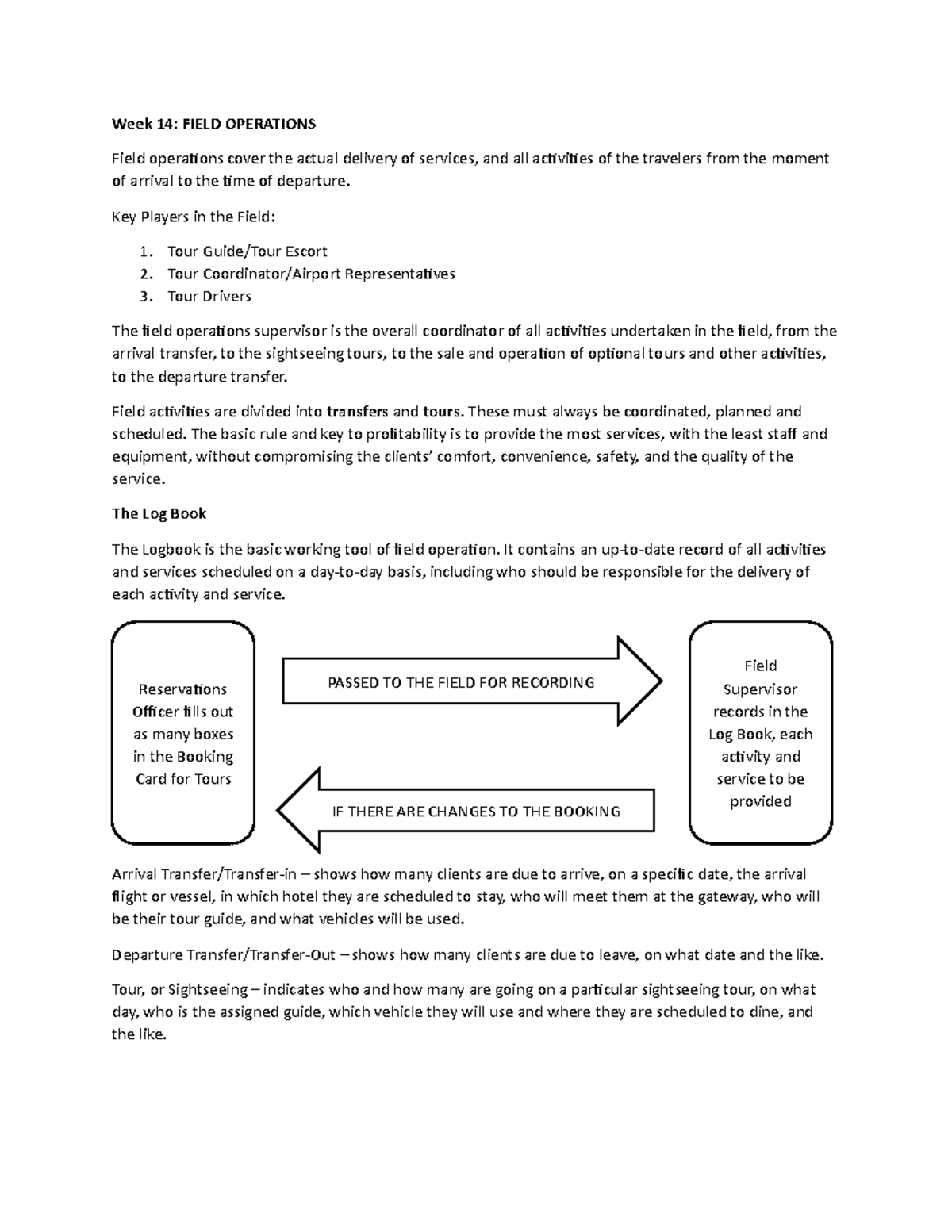 TOUR 19 - Week 14 - Lecture notes 13 - Week 14: FIELD OPERATIONS Field ...