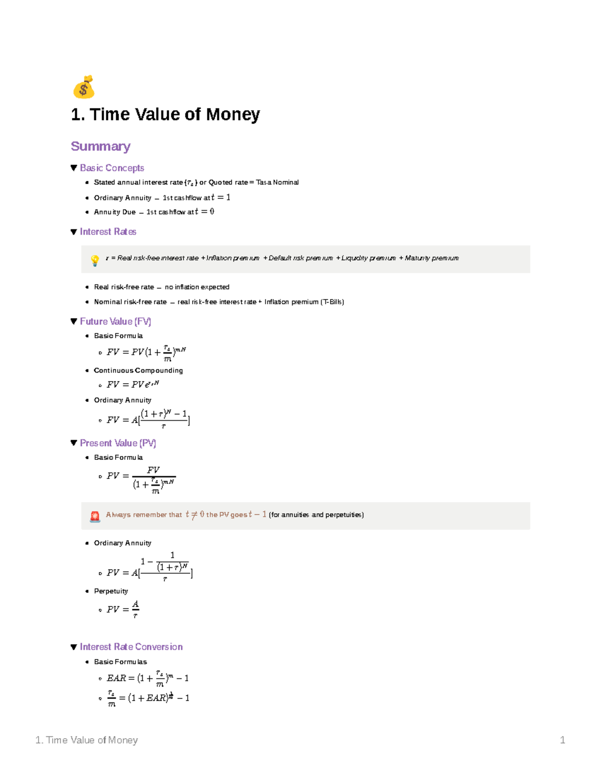 1 - Resumen Time Value of Money CFA. - 1. Time Value of Money 1 1. Time ...