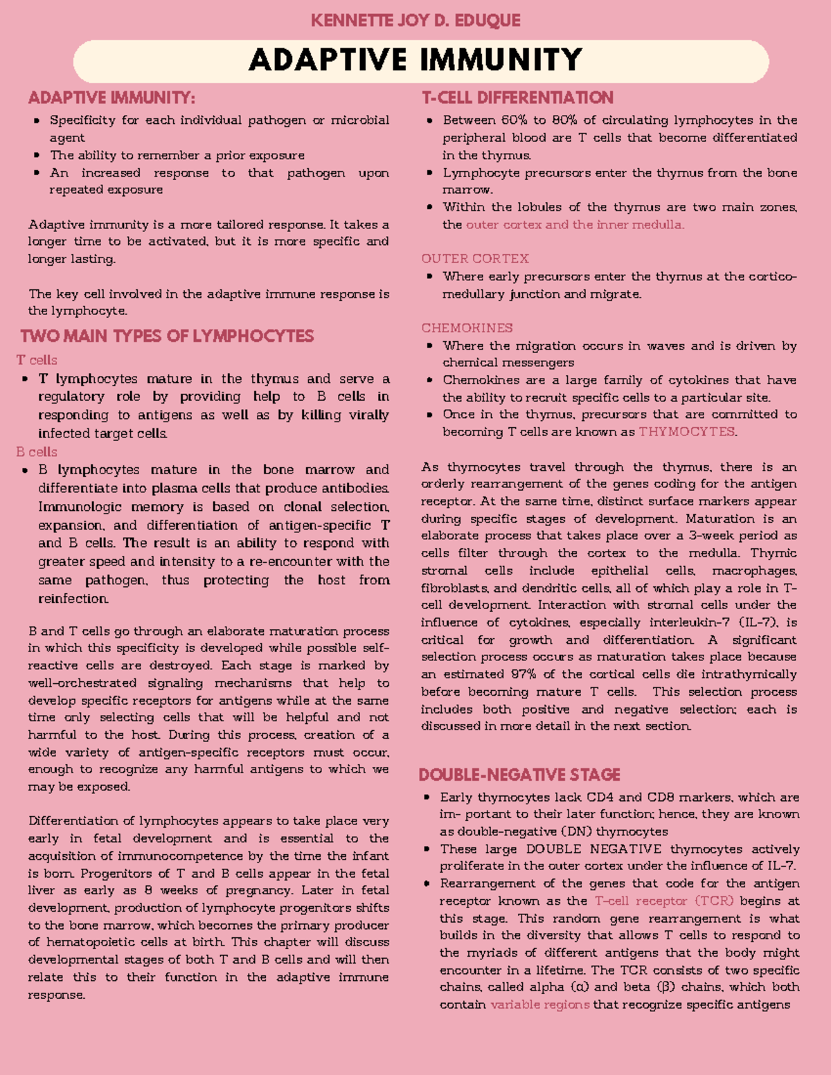 Adaptive Immunity - ADAPTIVE IMMUNITY ADAPTIVE IMMUNITY: Specificity ...