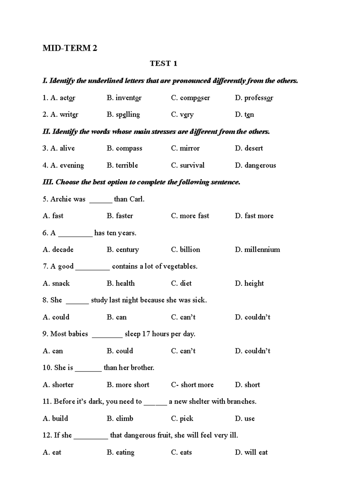 MID-TERM 2 FP7 - MID-TERM 2 FP7 - MID-TERM 2 TEST 1 I. Identify the ...