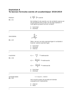Formules statistiek - Formules statistiek Absolute frequentie (ni ...