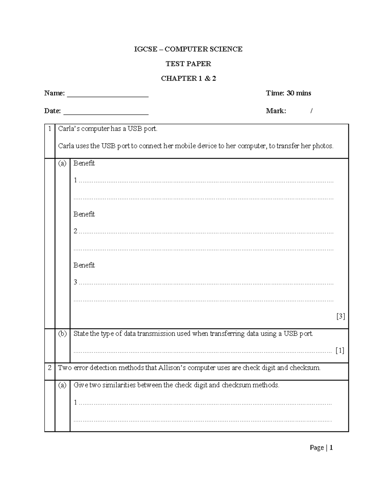 516303189 Chapter 1 2 test Computer Science Igcse - IGCSE – COMPUTER ...