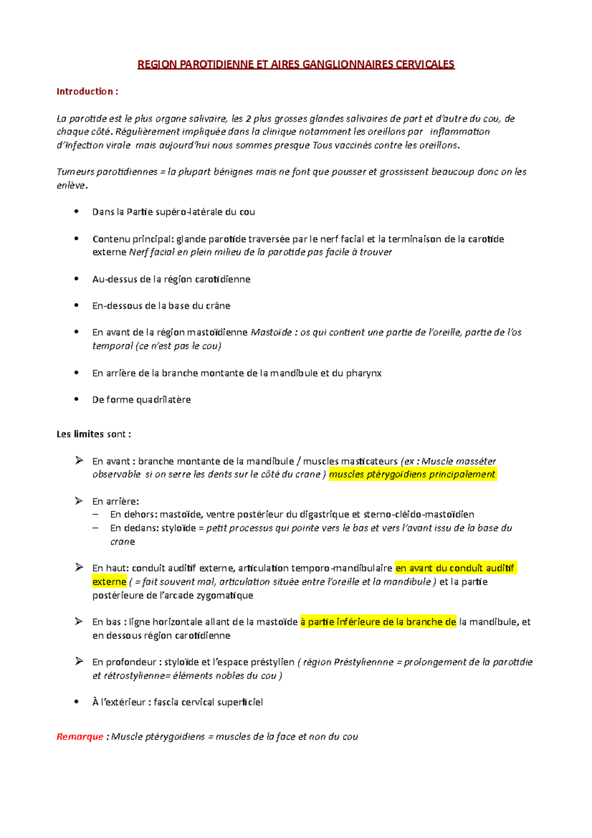 Region parotidienne et aires ganglionnaires cervicales - REGION ...