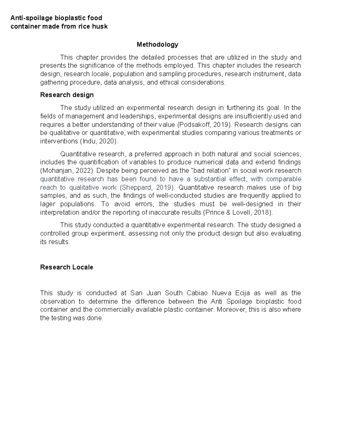 Methodology of bioplastic food container - Methodology This chapter ...