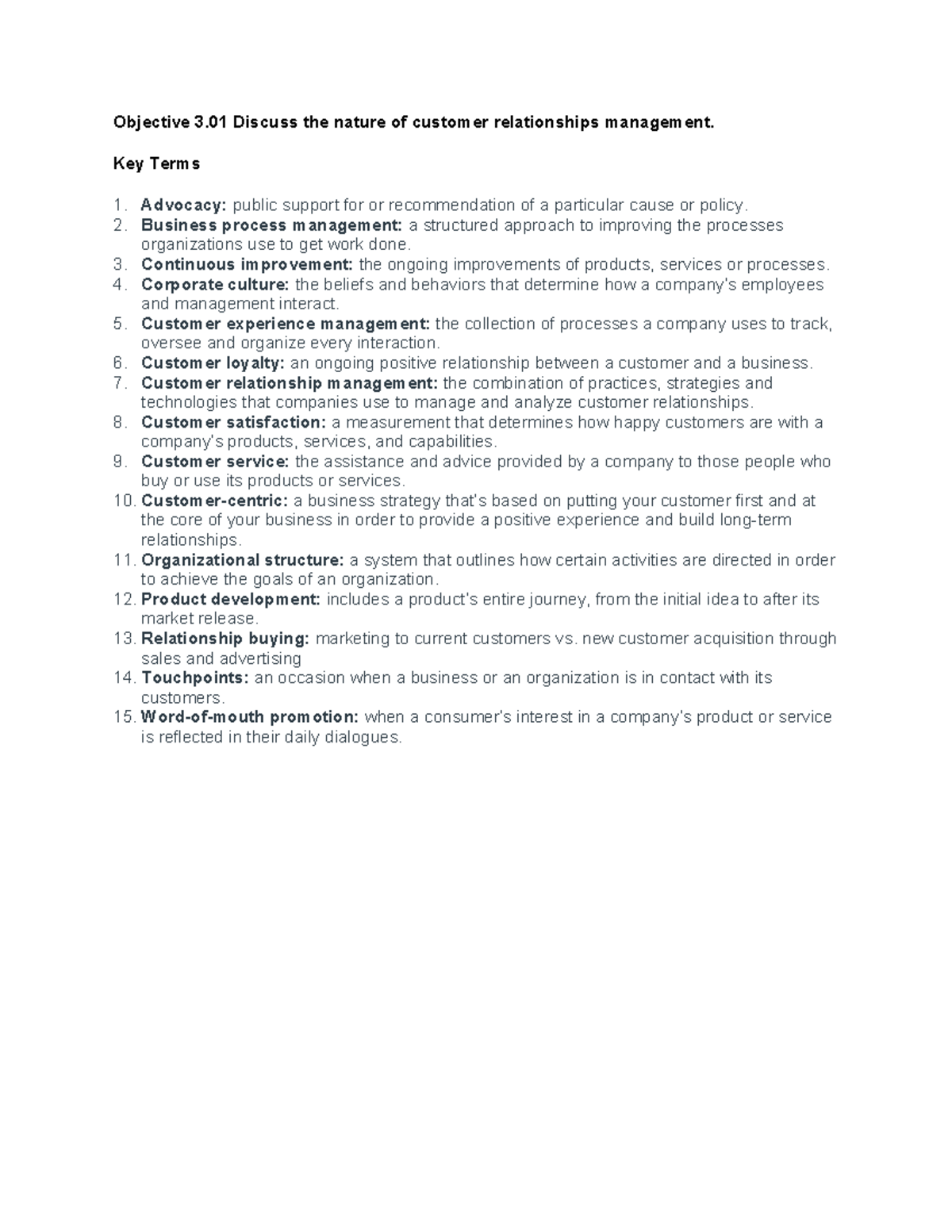 Obj 3.01 Key Terms - Objective 3 Discuss the nature of customer ...