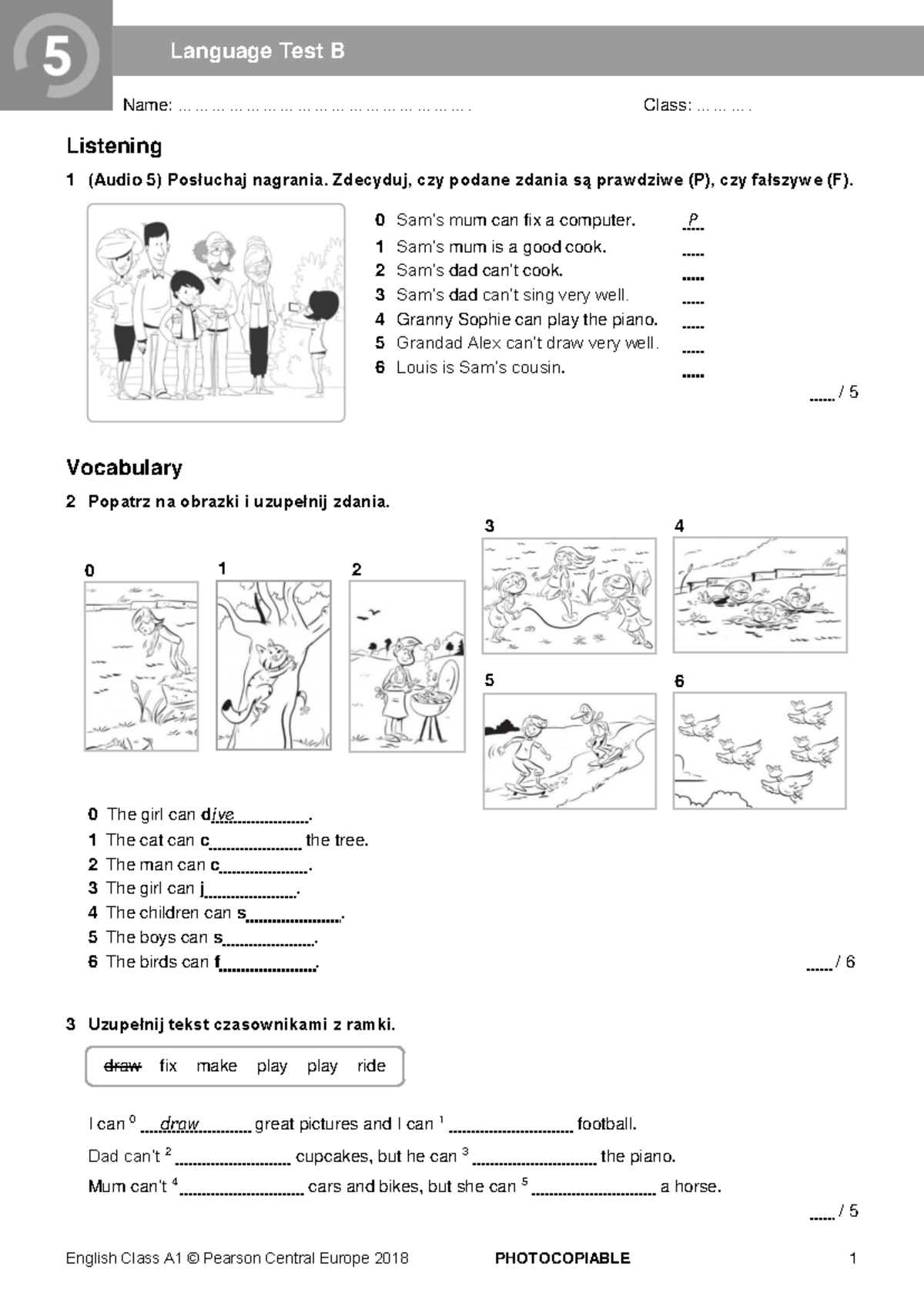 ECA1 Tests Language Test 5B new2018 - Name