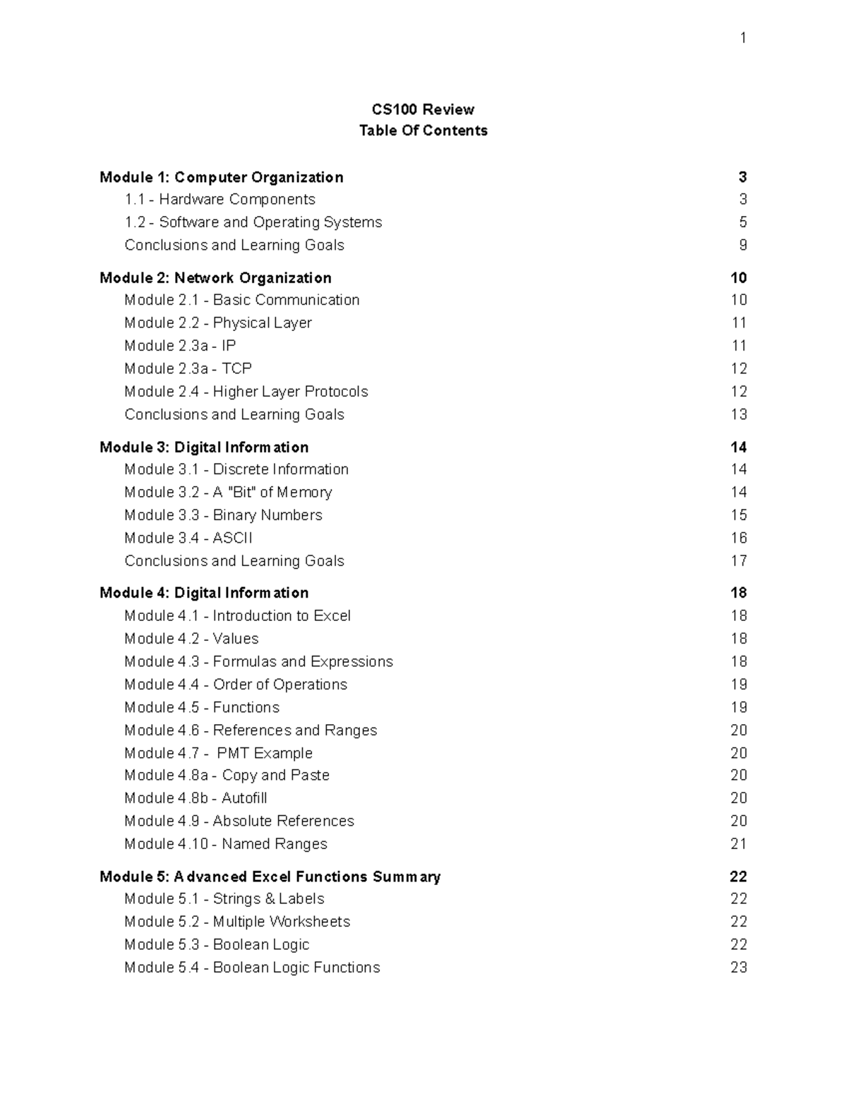 CS100 Exam Reivew - CS100 Review Module 1: Computer Organization Table ...