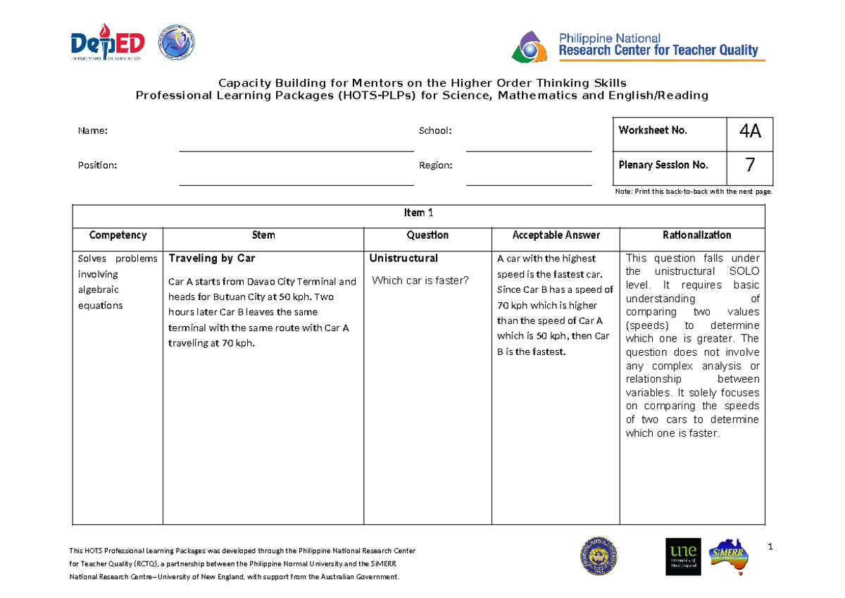 Pols academy cri - This HOTS Professional Learning Packages was ...