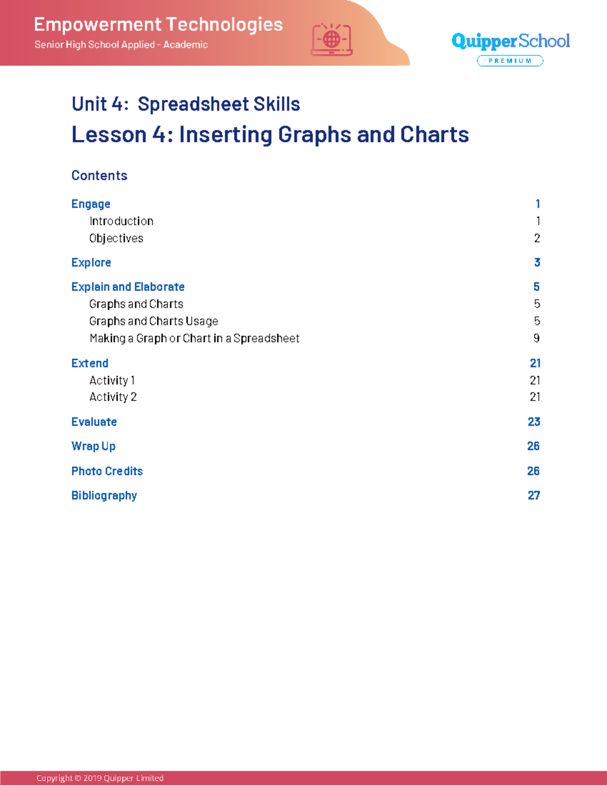 Etech UNIT 4 Lesson 4 - Lecture notes 4 - Unit 4: Spreadsheet Skills ...
