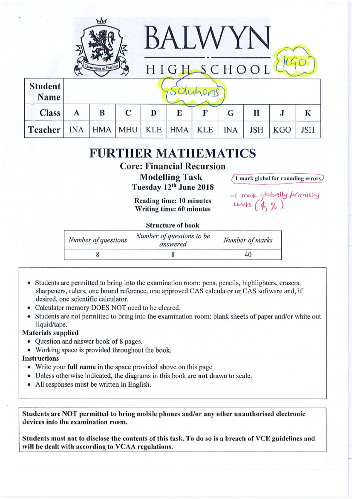 2018 MAF 12 Core Financial Recursion - Solutions - Studocu