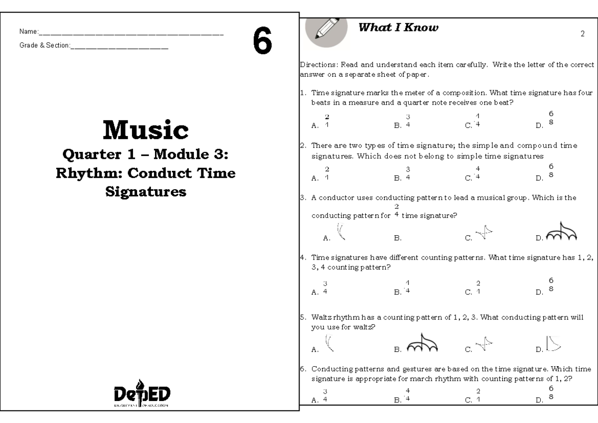 6 - MUSIC - 6 Music Quarter 1 – Module 3: Rhythm: Conduct Time ...