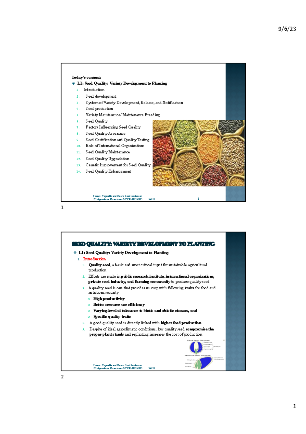 Seed Quality Variety Development to Planting - Introduction 2. Seed ...