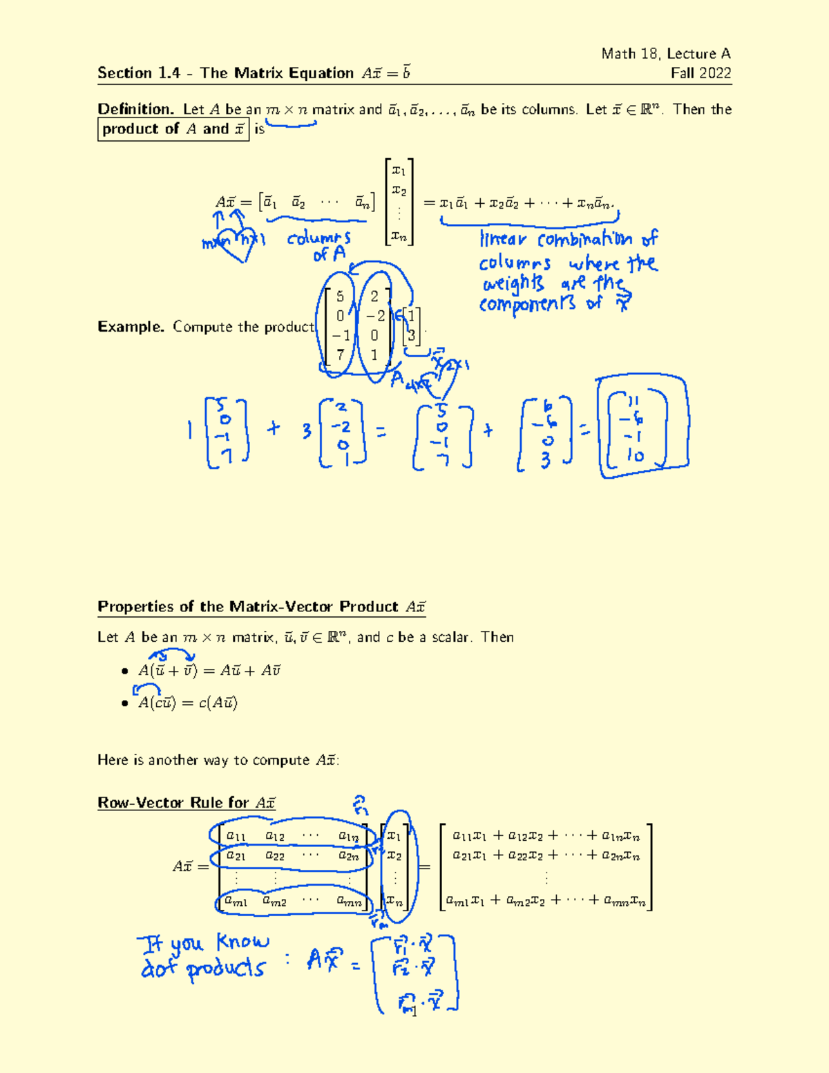 Section 1 - 1.4 - Section 1 - The Matrix Equation A~x = ~b Fall 2022 ...