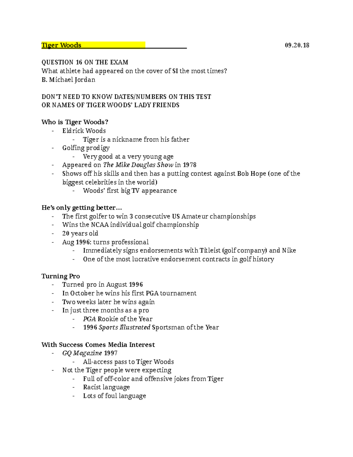 Tiger Woods - Sports Media and Society - JOUR 391 Instructor: Kevin ...