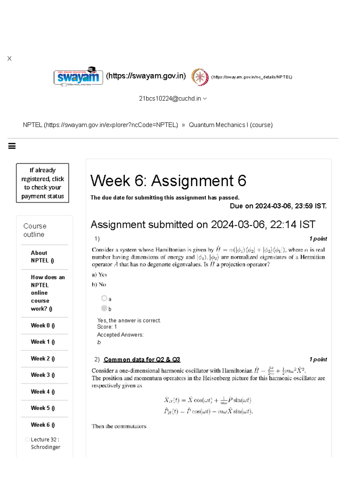 Quantum Mechanics I - Unit 9 - Week 6 - X NPTEL (swayam.gov/explorer ...