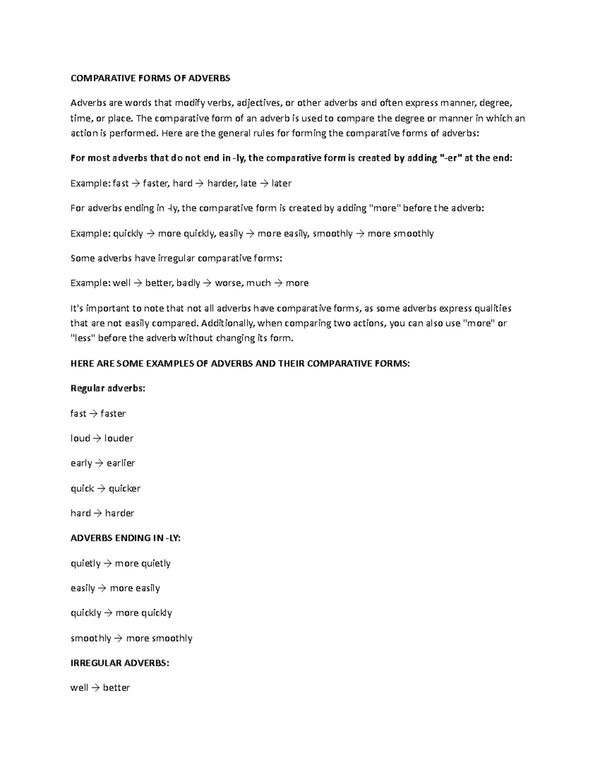 Comparative forms of the adverbs - COMPARATIVE FORMS OF ADVERBS Adverbs ...