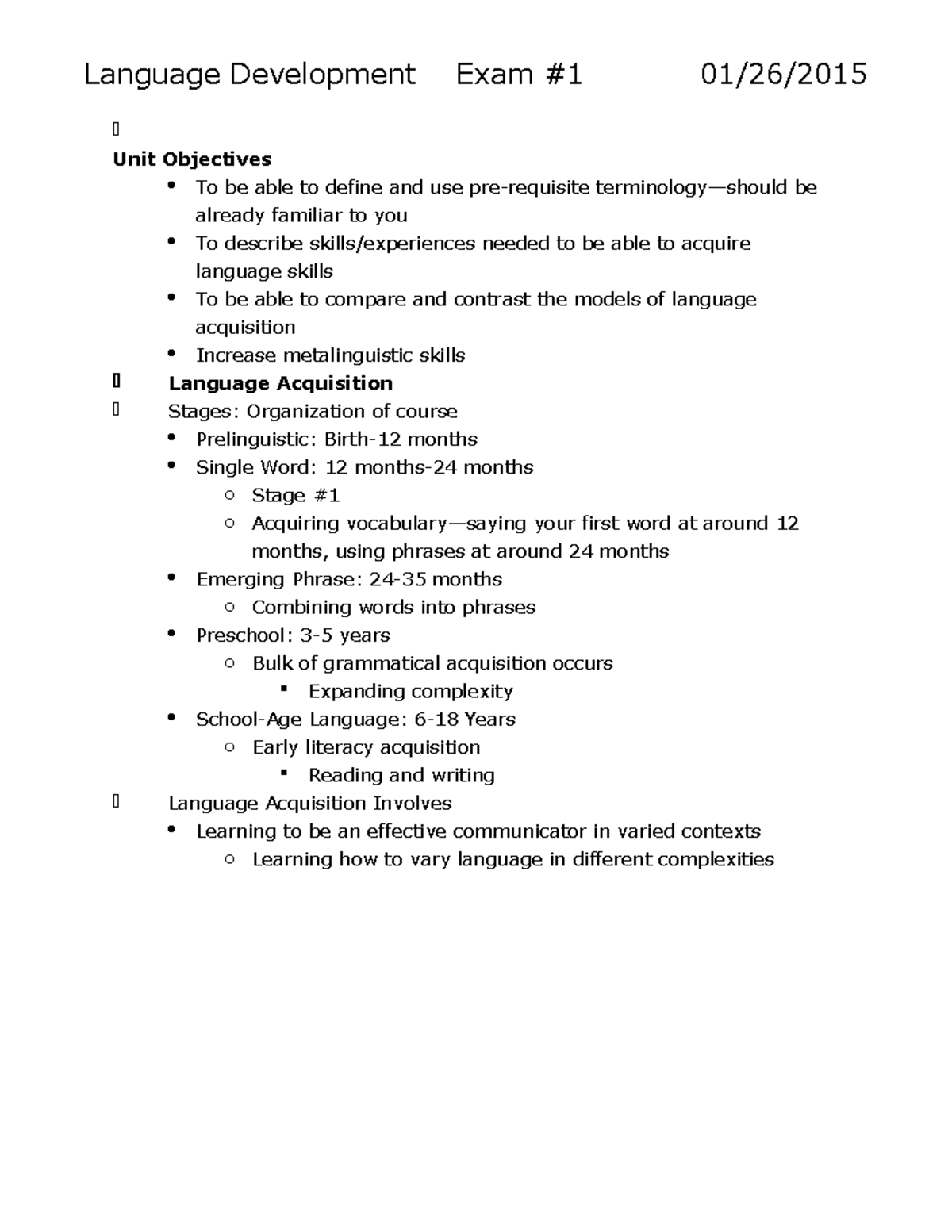 Language Development Lecture Notes - Language Development Exam #1 01/26 ...
