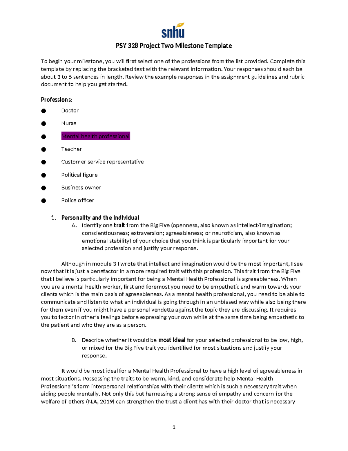 PSY 328 Project Two Milestone Template - Complete this template by ...