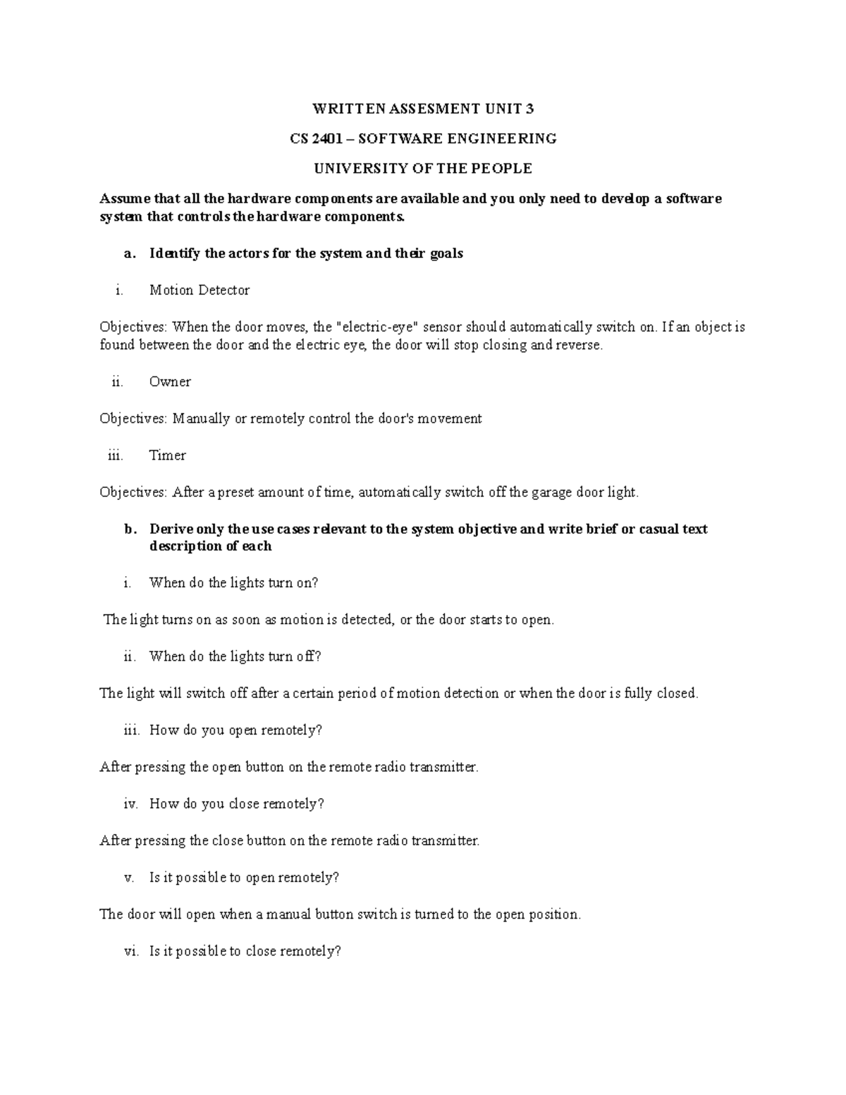 Written Assesment UNIT 3 - Software Engineering - WRITTEN ASSESMENT ...