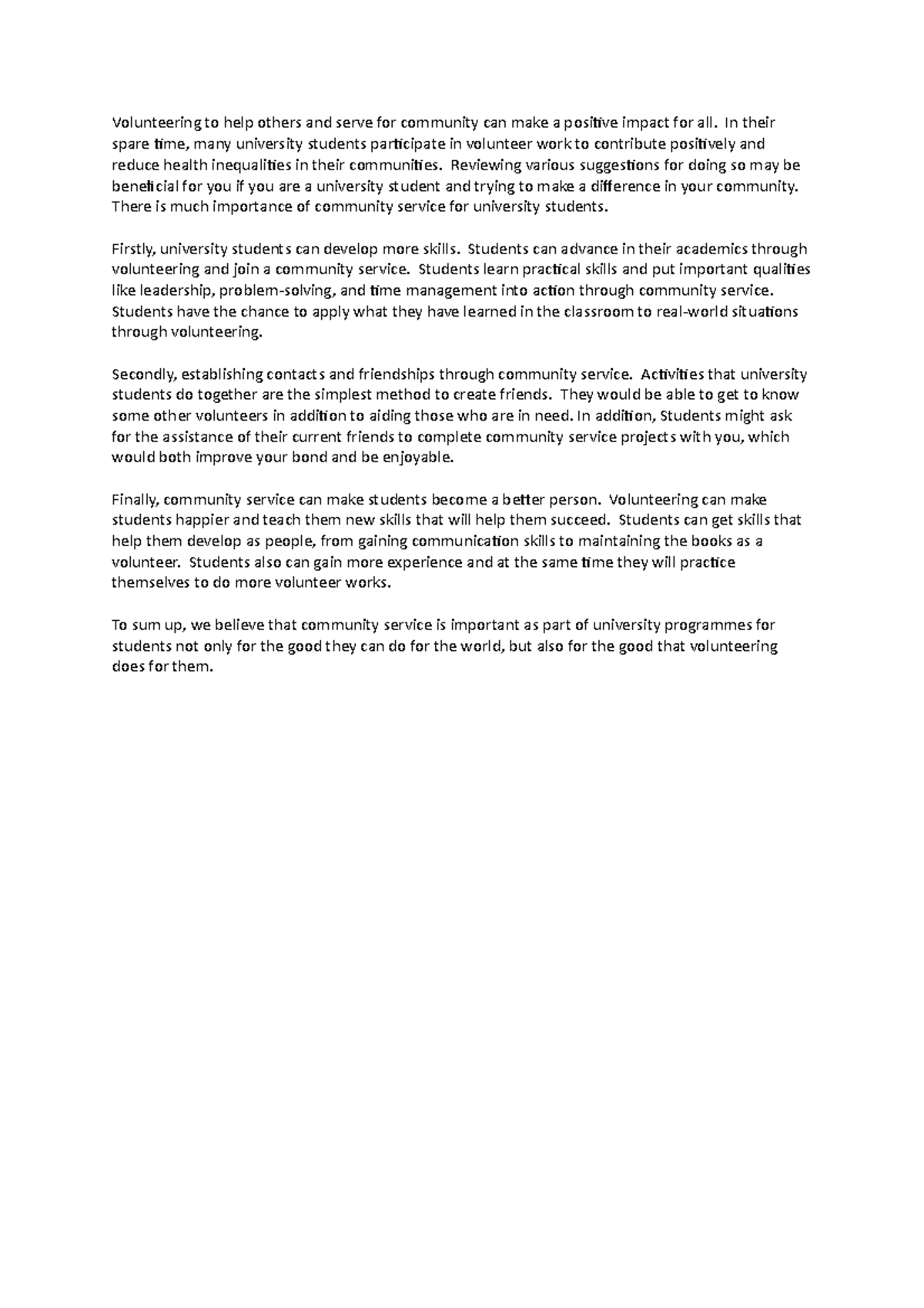 Expository Essay - Volunteering to help others and serve for community ...