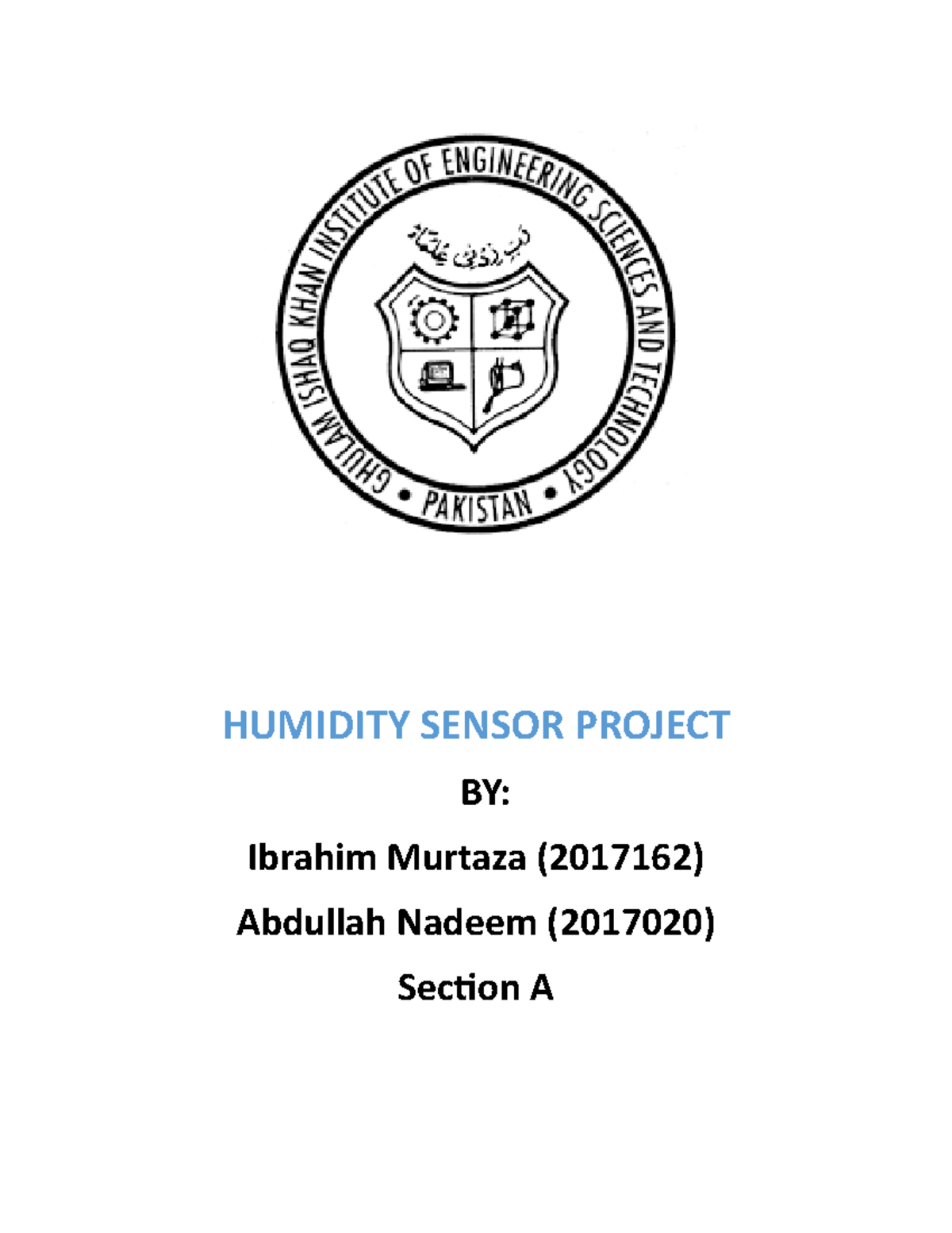 Humidity Sensor - Project Report - HUMIDITY SENSOR PROJECT BY: Ibrahim ...