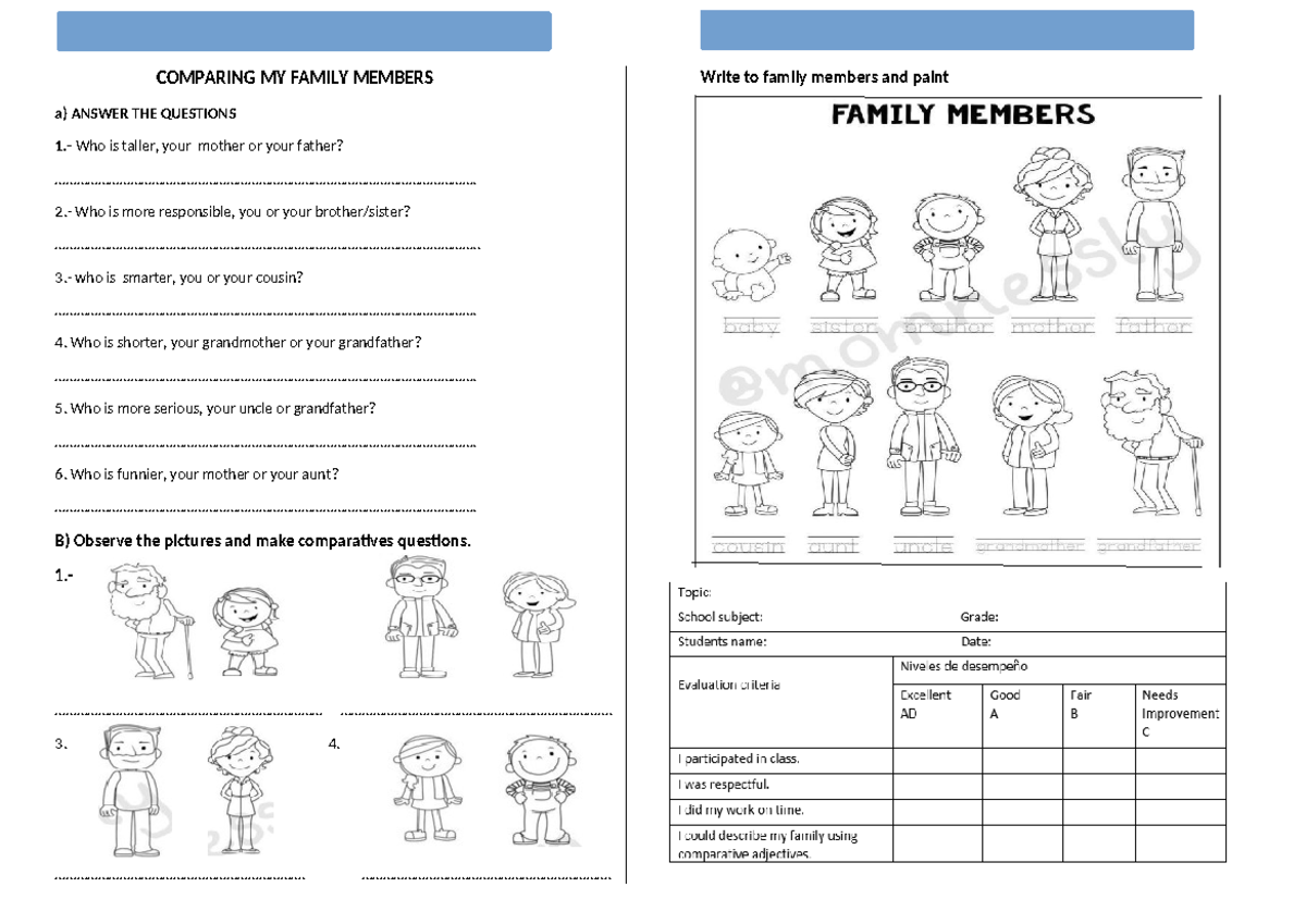 1° Grade Comparative my family members - COMPARING MY FAMILY MEMBERS a ...