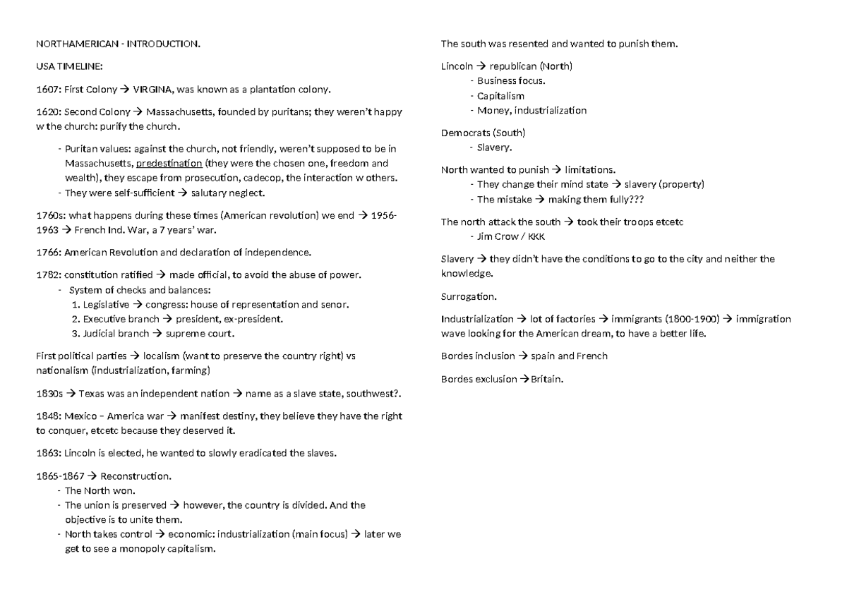 Northamerican history - NORTHAMERICAN - INTRODUCTION. USA TIMELINE ...
