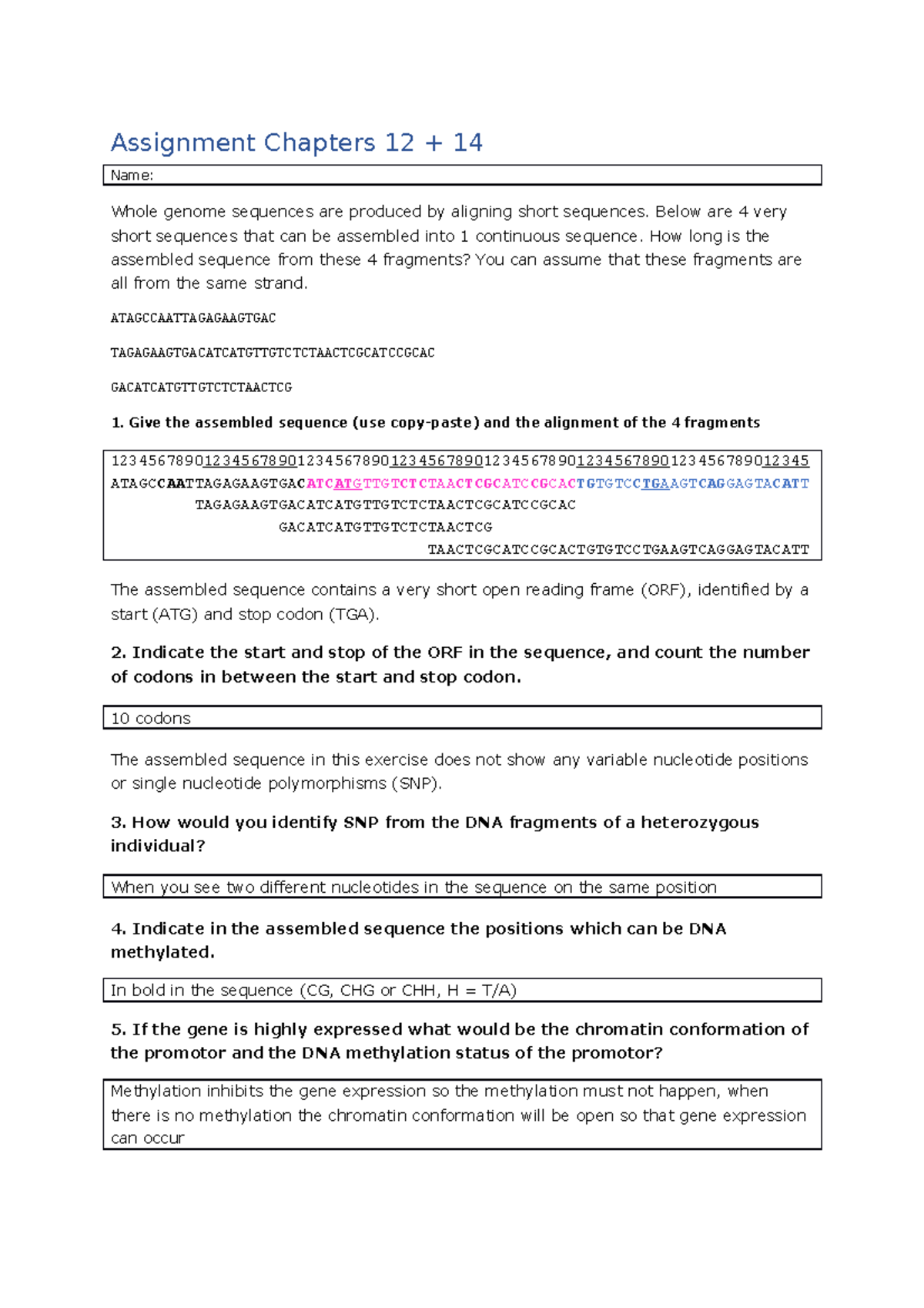 Assignment Chapters 12+14 Fundamentals of genetics - Assignment ...