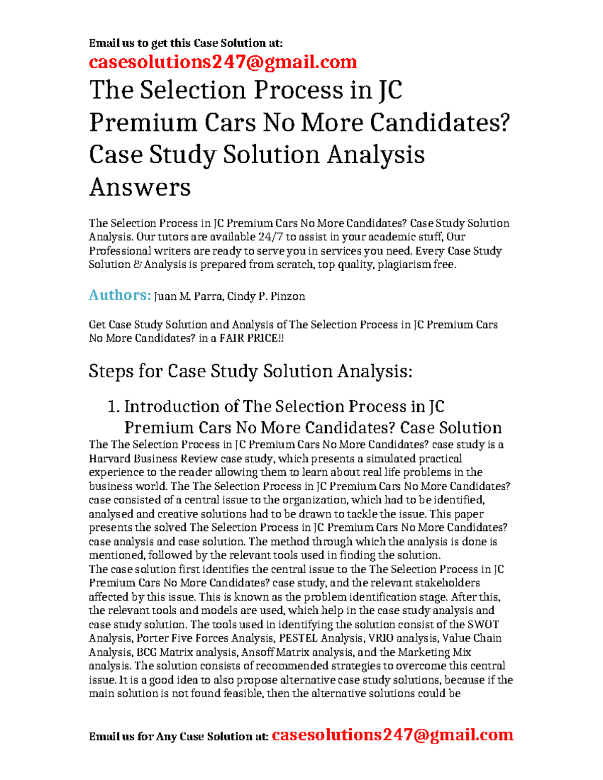 Case Solution The Selection Process in JC Premium Cars No More ...