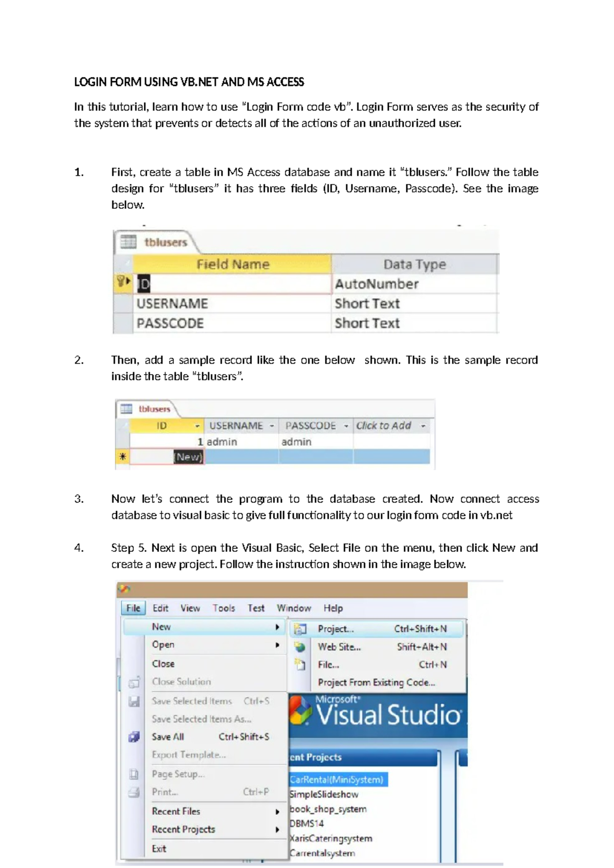Exercise Ado Login Form Using Vb And Ms Access In This Tutorial