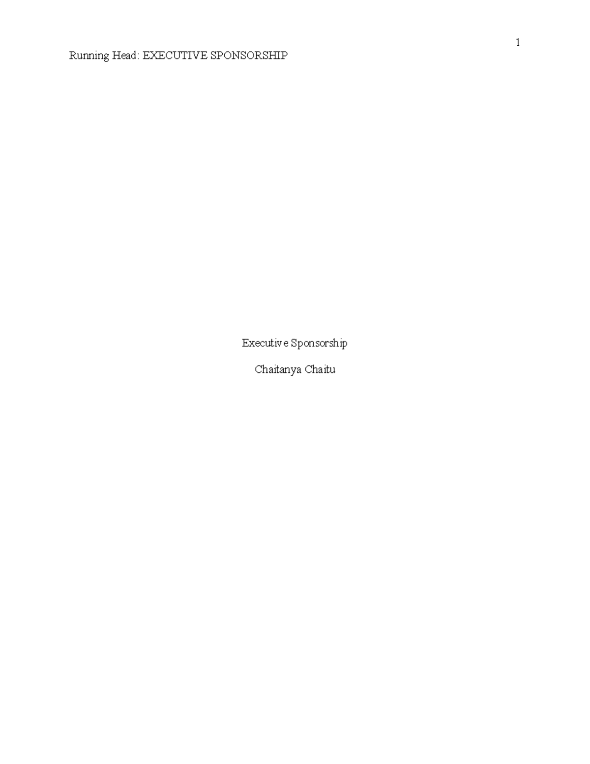 Assignment 01 Executive Sponsorship - Running Head: EXECUTIVE ...