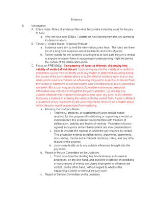 Evidence Outline - Evidence I. Introduction A. Class notes: Rules of ...